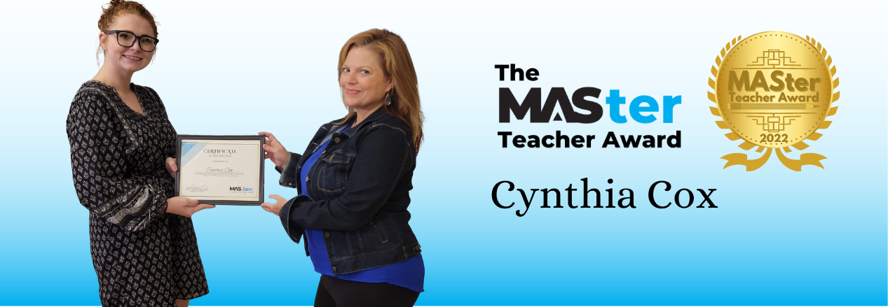 Congratulations to MASter Teacher Award Winner Cynthia Cox